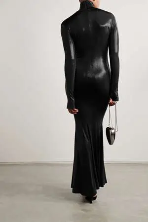 Norma Kamali Metallic Stretch-jersey Turtleneck Gown - Black