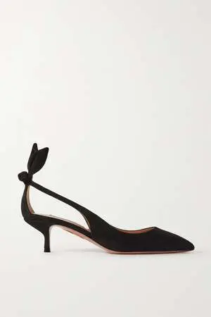 AQUAZZURA Bow Tie 50 Suede Pumps - Black