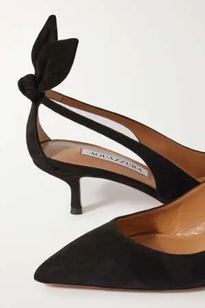 AQUAZZURA Bow Tie 50 Suede Pumps - Black