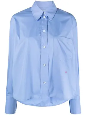 Victoria Beckham Logo-embroidered Cotton Shirt - Blue