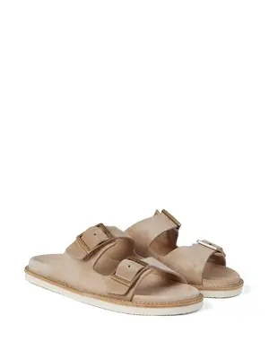 Brunello Cucinelli Double-buckle Suede Sandals - Neutrals