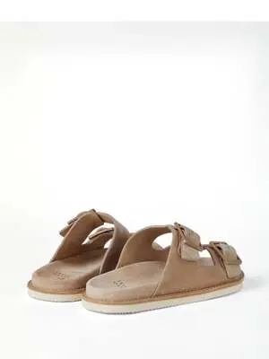 Brunello Cucinelli Double-buckle Suede Sandals - Neutrals