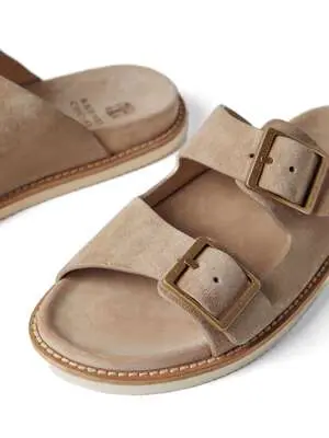 Brunello Cucinelli Double-buckle Suede Sandals - Neutrals