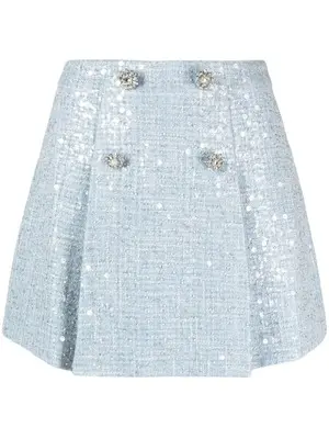 SELF-PORTRAIT High-waist Sequined Bouclé Miniskirt