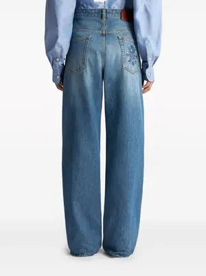 Etro Pegaso Embroidered Wide-leg Jeans - Blue
