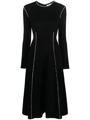 NISSA Rhinestone Embellished Long Sleeve Midi Dress - Black
