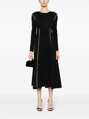 NISSA Rhinestone Embellished Long Sleeve Midi Dress - Black