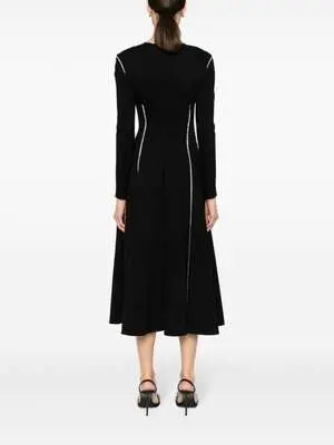 NISSA Rhinestone Embellished Long Sleeve Midi Dress - Black