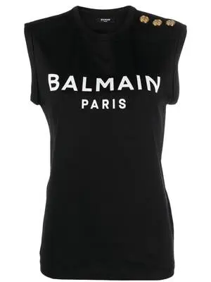 Balmain Logo-print Cotton Tank Top - Black
