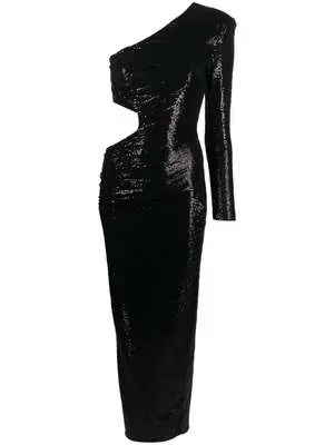 NISSA Metallic-finish One-shoulder Dress