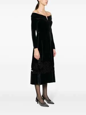 NISSA Lace-detailing Velvet-finish Midi Dress