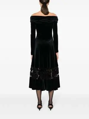 NISSA Lace-detailing Velvet-finish Midi Dress