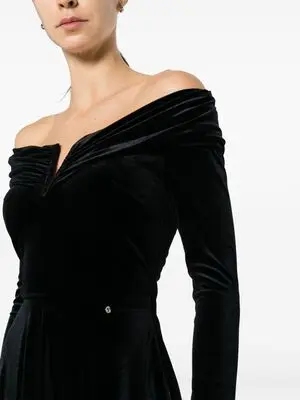NISSA Lace-detailing Velvet-finish Midi Dress