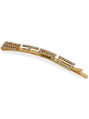 Etro Logo Lettering Rhinestone Hair Clip - Gold
