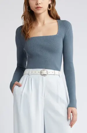 OPEN EDIT Luxe Sculpt Square Neck Top - Blue Weather