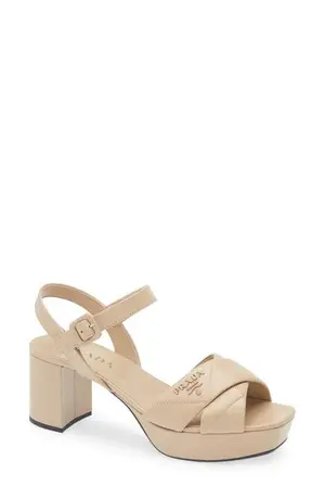 Prada Diagram Quilted Leather Platform Sandal - Sabbia