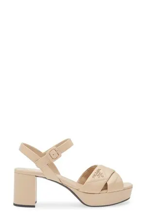 Prada Diagram Quilted Leather Platform Sandal - Sabbia