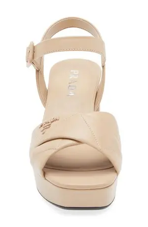 Prada Diagram Quilted Leather Platform Sandal - Sabbia