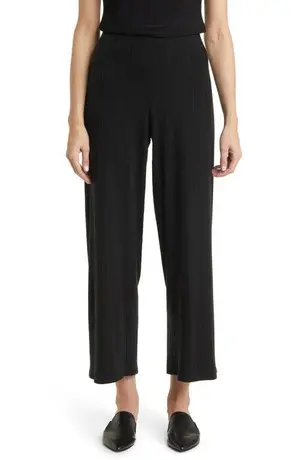 Eileen Fisher Plissé Wide Leg Ankle Pants - Black