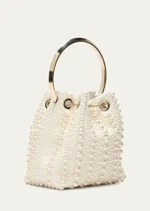 JIMMY CHOO Bon Bon Pearly Bucket Bag - Ivory