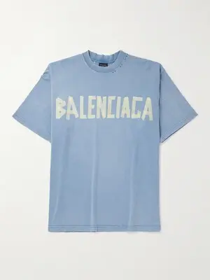 Balenciaga Oversized Distressed Logo-print Cotton-jersey T-shirt