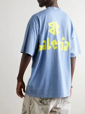 Balenciaga Oversized Distressed Logo-print Cotton-jersey T-shirt
