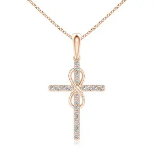 Angara Diamond Cross And Infinity Pendant 1mm Rose Gold/i-j