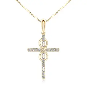 Angara Diamond Cross And Infinity Pendant 1mm Yellow Gold/i-j