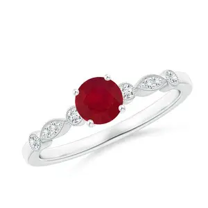 Angara Marquise And Dot Ruby Engagement Ring With Diamonds 5mm - White Gold/medium Pinkish Red