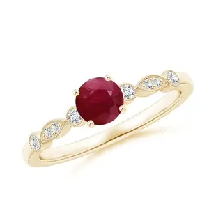 Angara Marquise And Dot Ruby Engagement Ring With Diamonds 5mm Yellow Gold/dark Red