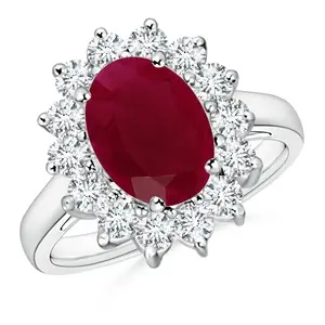Angara Princess Diana Inspired Ruby Ring With Diamond Halo 10x8mm Platinum/dark Red
