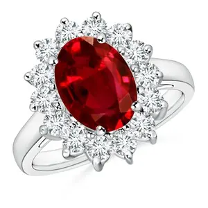 Angara Princess Diana Inspired Ruby Ring With Diamond Halo 10x8mm Platinum/deep Rich Red