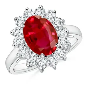 Angara Princess Diana Inspired Ruby Ring With Diamond Halo 10x8mm Platinum/medium Red
