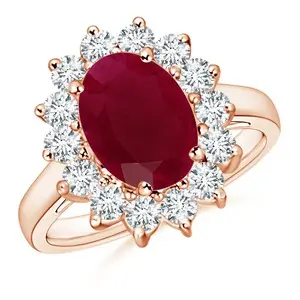 Angara Princess Diana Inspired Ruby Ring With Diamond Halo 10x8mm Rose Gold/dark Red