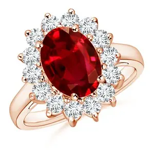 Angara Princess Diana Inspired Ruby Ring With Diamond Halo 10x8mm Rose Gold/deep Rich Red