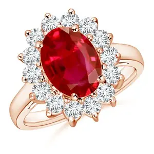 Angara Princess Diana Inspired Ruby Ring With Diamond Halo 10x8mm Rose Gold/medium Red