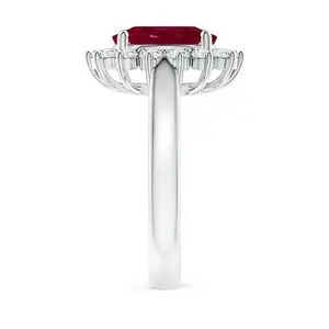 Angara Princess Diana Inspired Ruby Ring With Diamond Halo 10x8mm - White Gold/dark Red