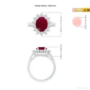 Angara Princess Diana Inspired Ruby Ring With Diamond Halo 10x8mm - White Gold/dark Red