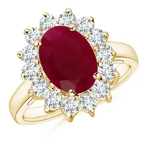 Angara Princess Diana Inspired Ruby Ring With Diamond Halo 10x8mm Yellow Gold/dark Red