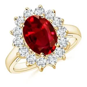 Angara Princess Diana Inspired Ruby Ring With Diamond Halo 10x8mm Yellow Gold/deep Rich Red