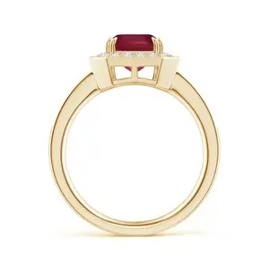 Angara Emerald-cut Ruby Engagement Ring With Diamond Halo 9x7mm - Yellow Gold/dark Red