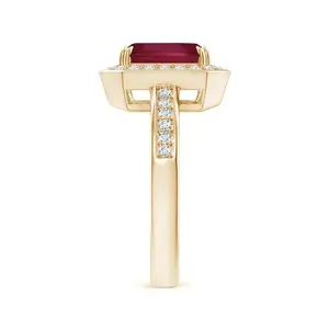 Angara Emerald-cut Ruby Engagement Ring With Diamond Halo 9x7mm - Yellow Gold/dark Red