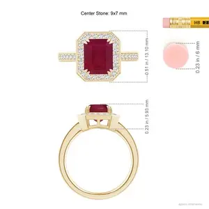 Angara Emerald-cut Ruby Engagement Ring With Diamond Halo 9x7mm - Yellow Gold/dark Red