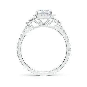 Angara Lab-grown Radiant-cut Diamond Side Stone Halo Engagement Ring 8x6mm