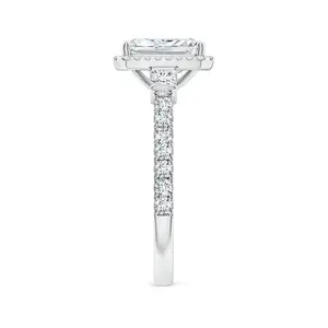 Angara Lab-grown Radiant-cut Diamond Side Stone Halo Engagement Ring 8x6mm