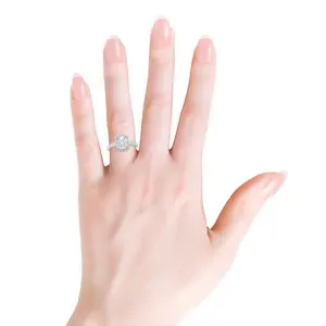 Angara Lab-grown Radiant-cut Diamond Side Stone Halo Engagement Ring 8x6mm