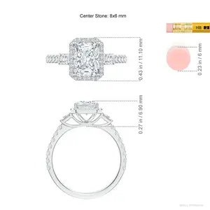 Angara Lab-grown Radiant-cut Diamond Side Stone Halo Engagement Ring 8x6mm