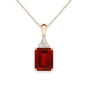 Angara Emerald-cut Ruby Pendant With Diamond Trio 10x8mm Rose Gold/deep Rich Red