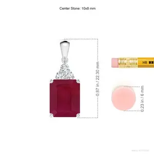 Angara Emerald-cut Ruby Pendant With Diamond Trio 10x8mm - Silver/dark Red
