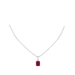 Angara Emerald-cut Ruby Pendant With Diamond Trio 10x8mm - Silver/dark Red